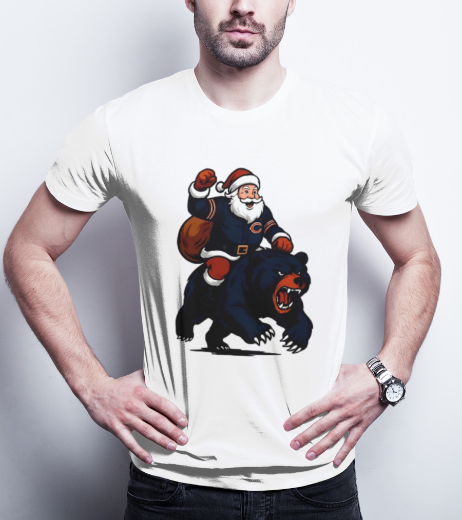 Chicago Bears Santa Claus Riding Bear Christmas Football T-Shirt