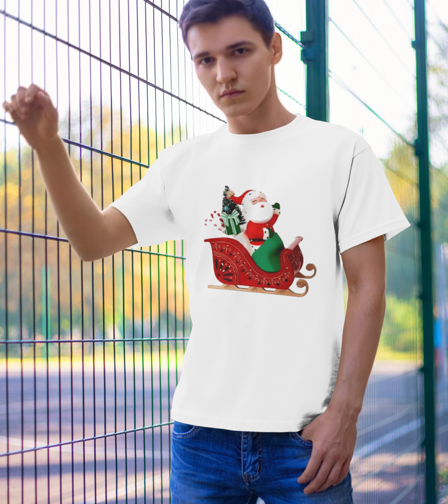 Santa Showtoppers Mini Tree Hallmark White Sleigh Christmas Scene T-Shirt