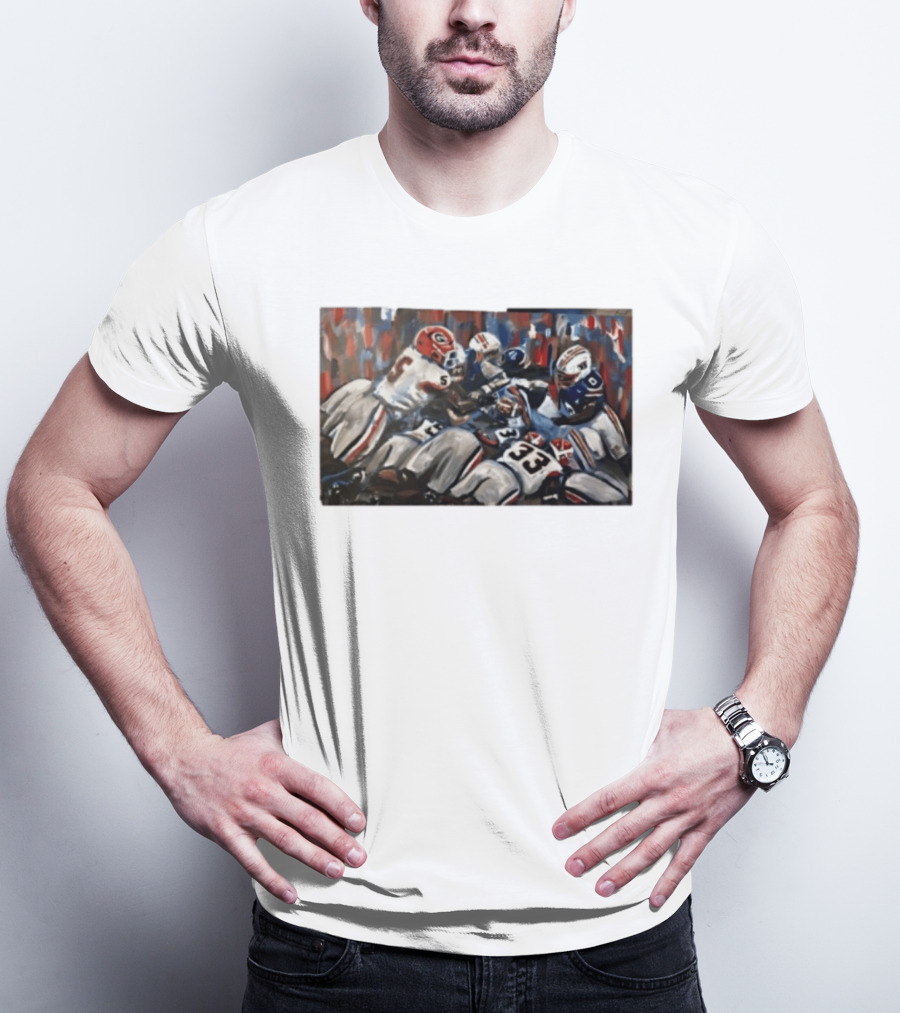 Georgia Bulldogs Auburn Tigers College Football Rivalry Game Day Action T-Shirt