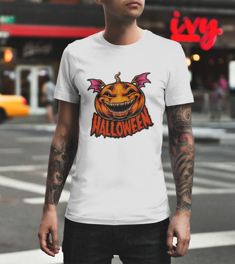 Halloween Bat Winged Jack O' Lantern Pumpkin T-Shirt