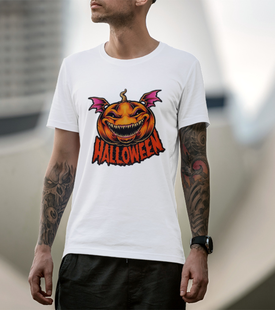 Halloween Bat Winged Jack O' Lantern Pumpkin T-Shirt