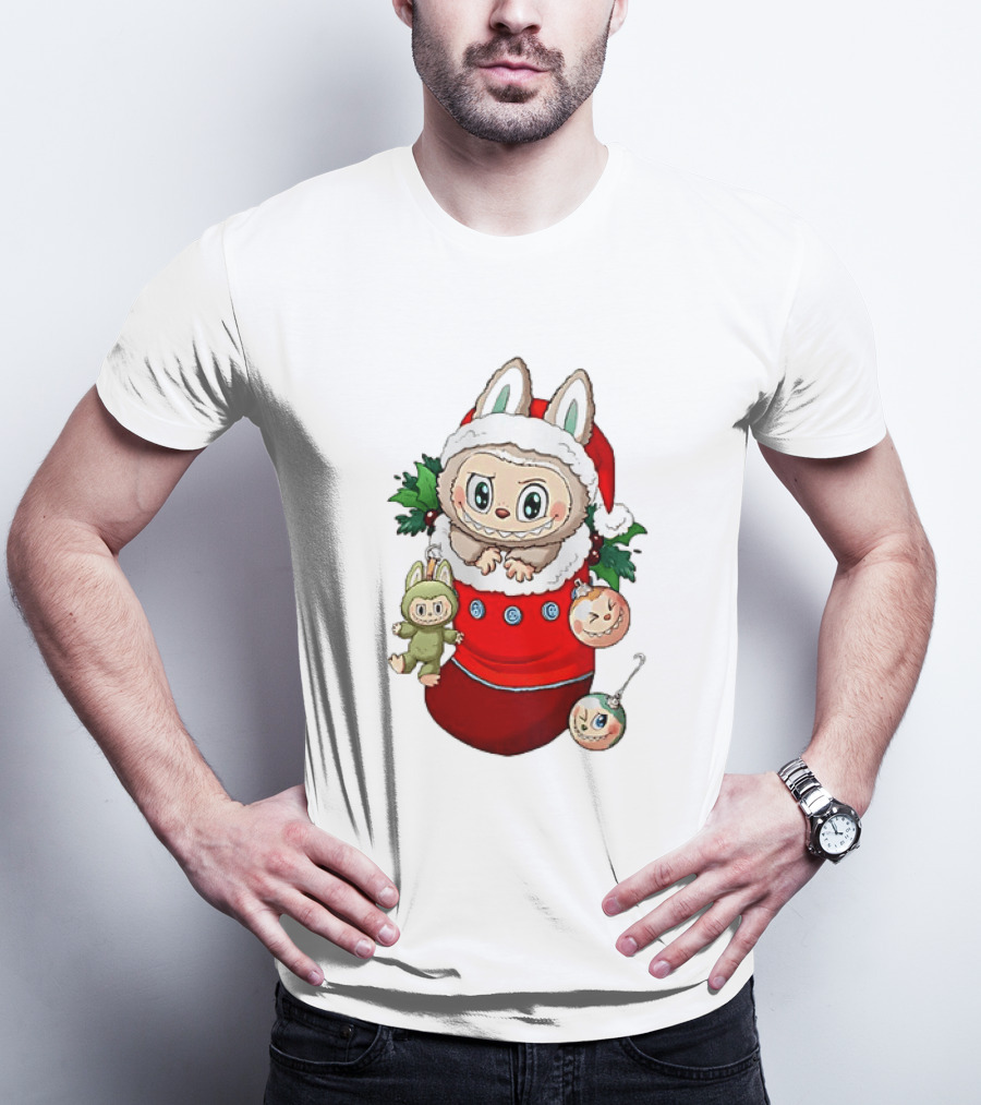 Stocking Stuffer Labubu Christmas Santa Hat Holly Ornaments T-Shirt