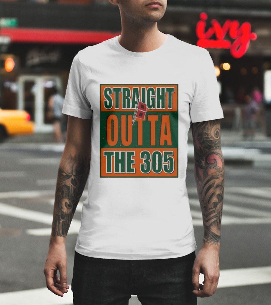 Straight Outta The 305 Miami Hurricane Spirit Flag T-Shirt