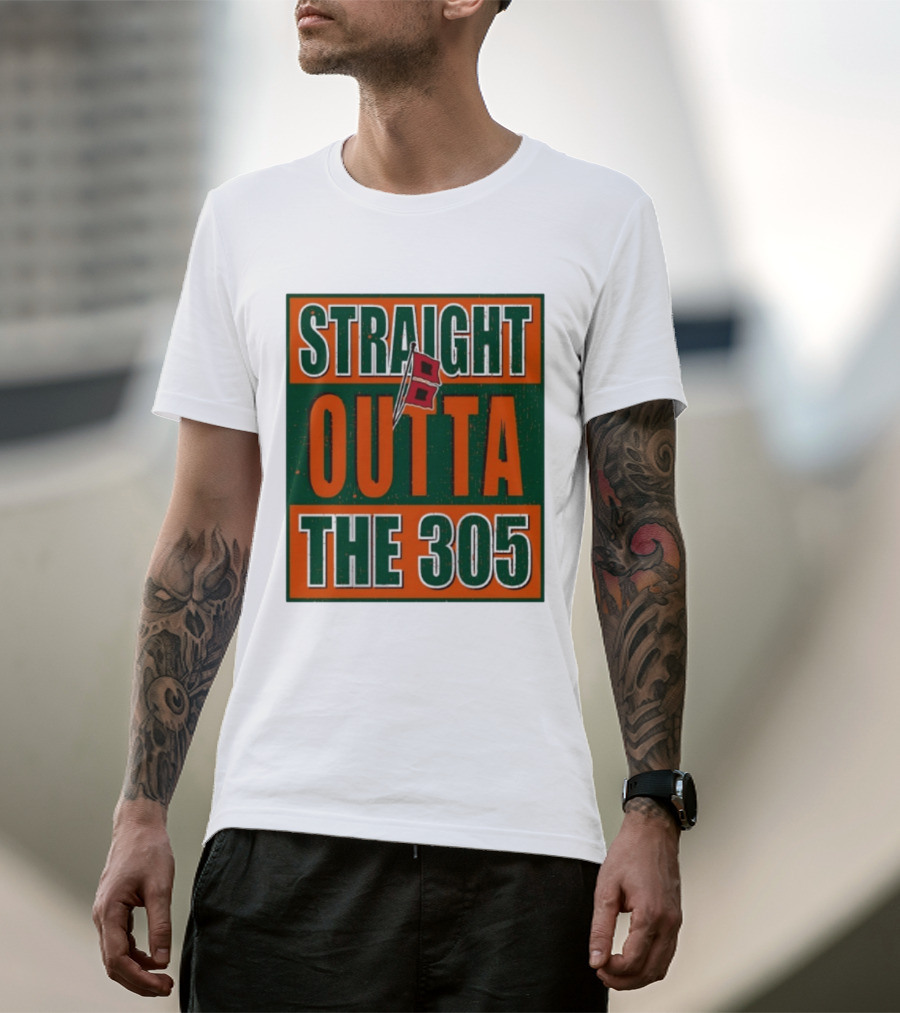 Straight Outta The 305 Miami Hurricane Spirit Flag T-Shirt