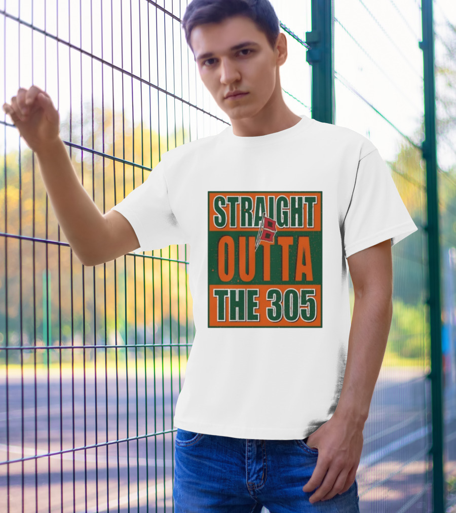 Straight Outta The 305 Miami Hurricane Spirit Flag T-Shirt