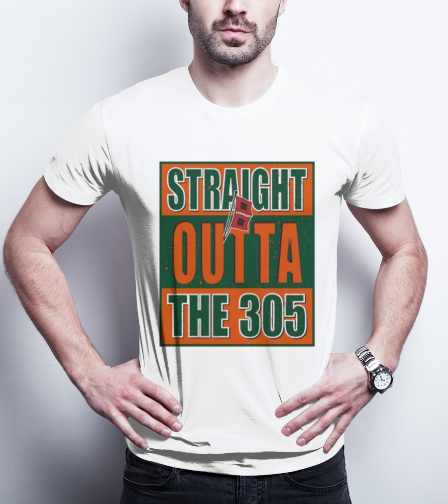 Straight Outta The 305 Miami Hurricane Spirit Flag T-Shirt