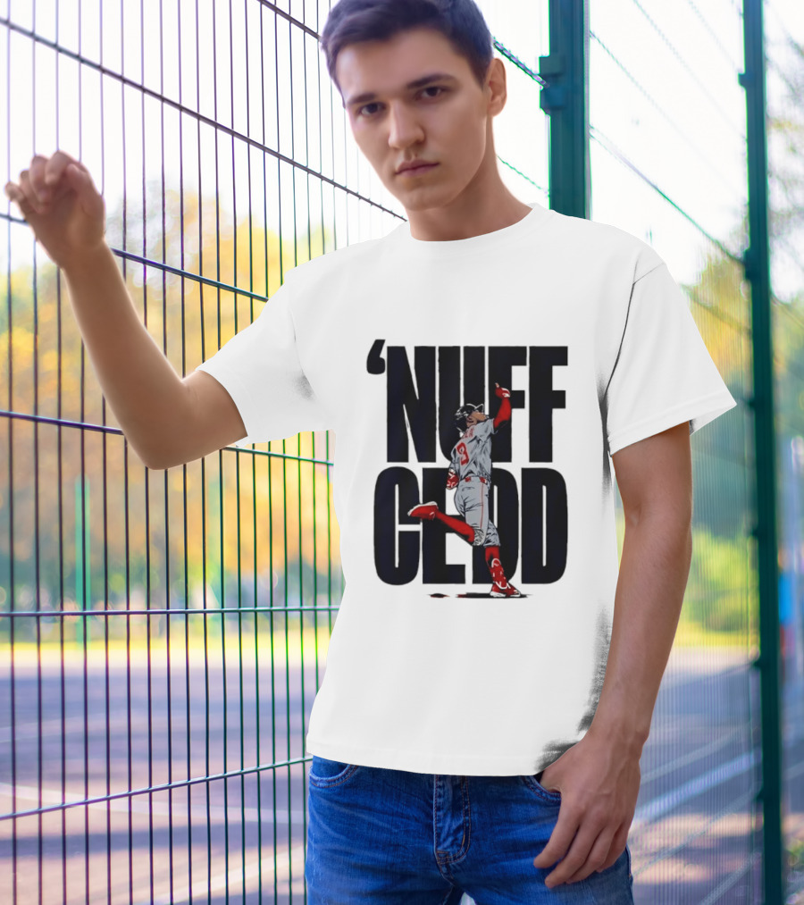 Nuff Cedd Baseball Player Number 9 Running Bases Pointing Up T-Shirt