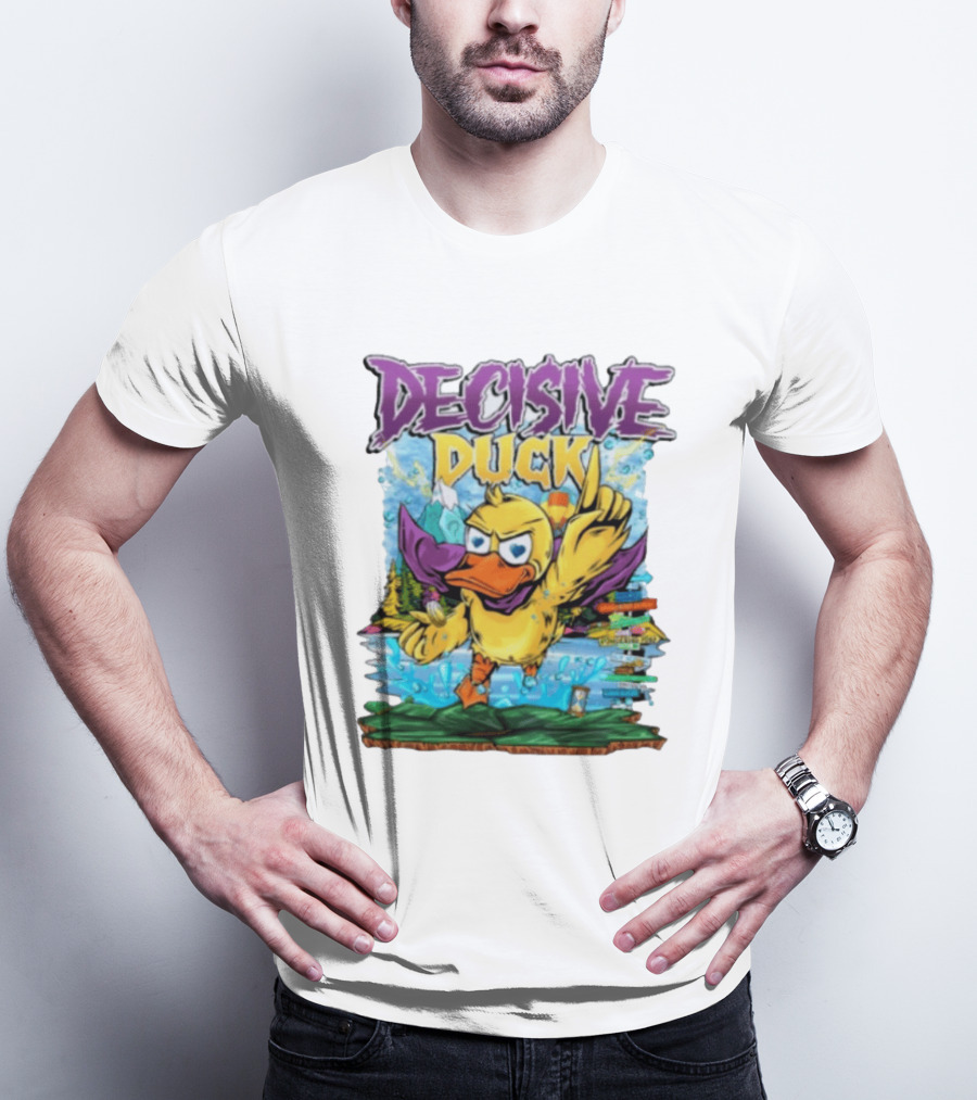 Decisive Duck Adventure Cartoon Style Colorful Forest Scene T-Shirt