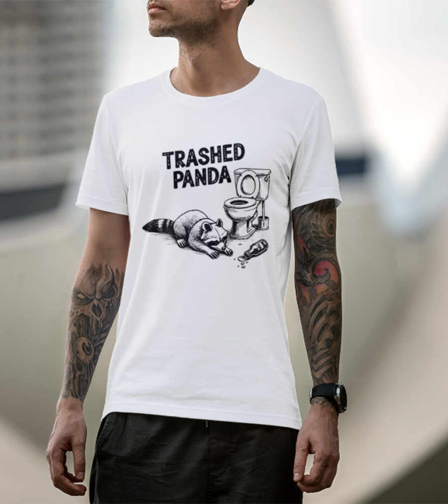 Trashed Panda Funny Raccoon Toilet Scene T-Shirt