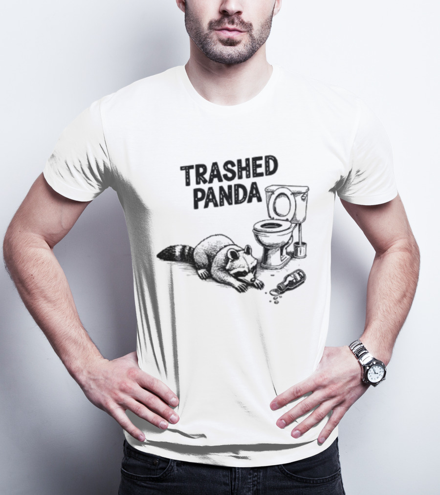 Trashed Panda Funny Raccoon Toilet Scene T-Shirt