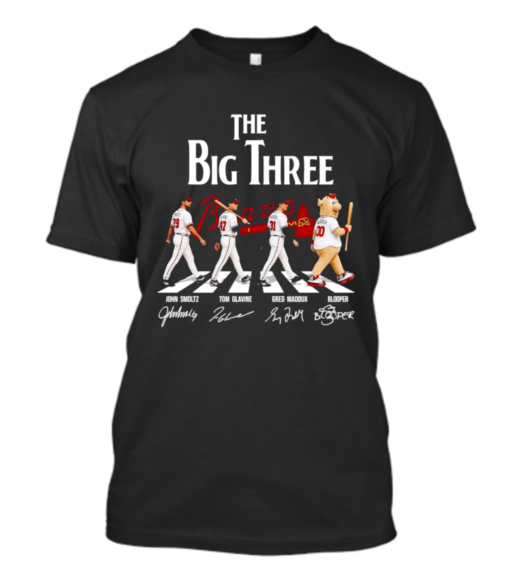 Atlanta Braves The Big Three John Smoltz Tom Glavine Greg Maddux Blooper T-Shirt