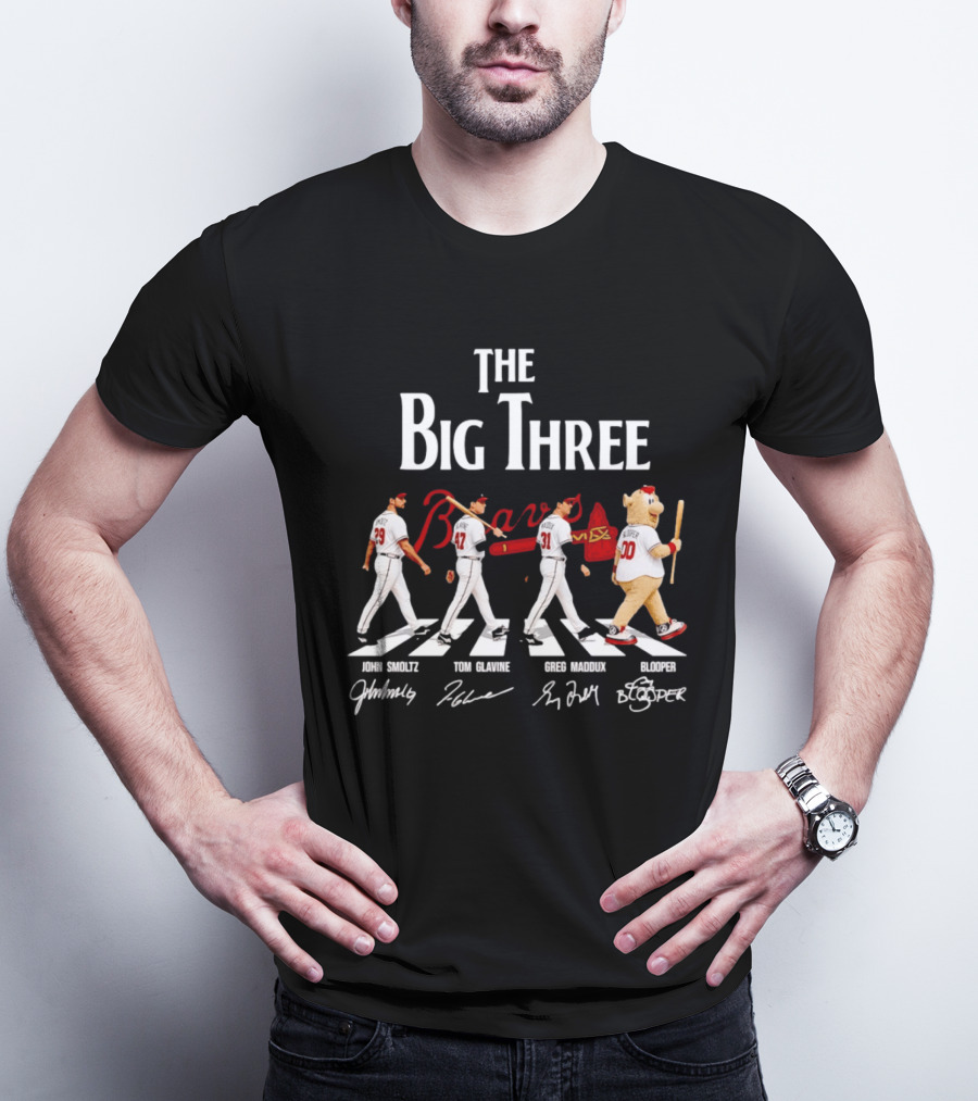 Atlanta Braves The Big Three John Smoltz Tom Glavine Greg Maddux Blooper T-Shirt