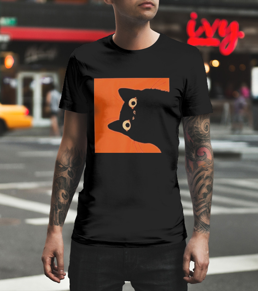 Orange Black Cat Peeking T-Shirt