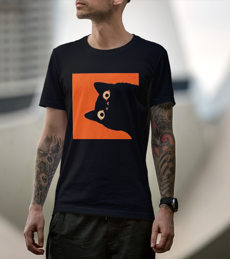 Orange Black Cat Peeking T-Shirt