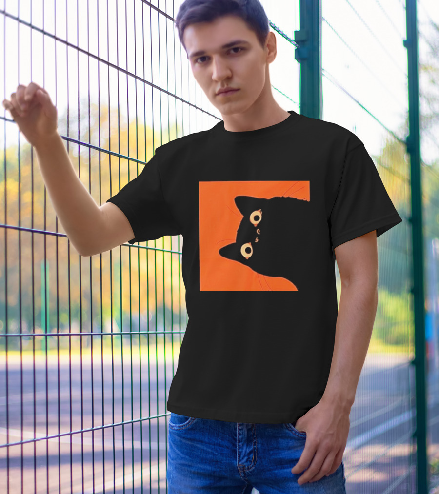 Orange Black Cat Peeking T-Shirt