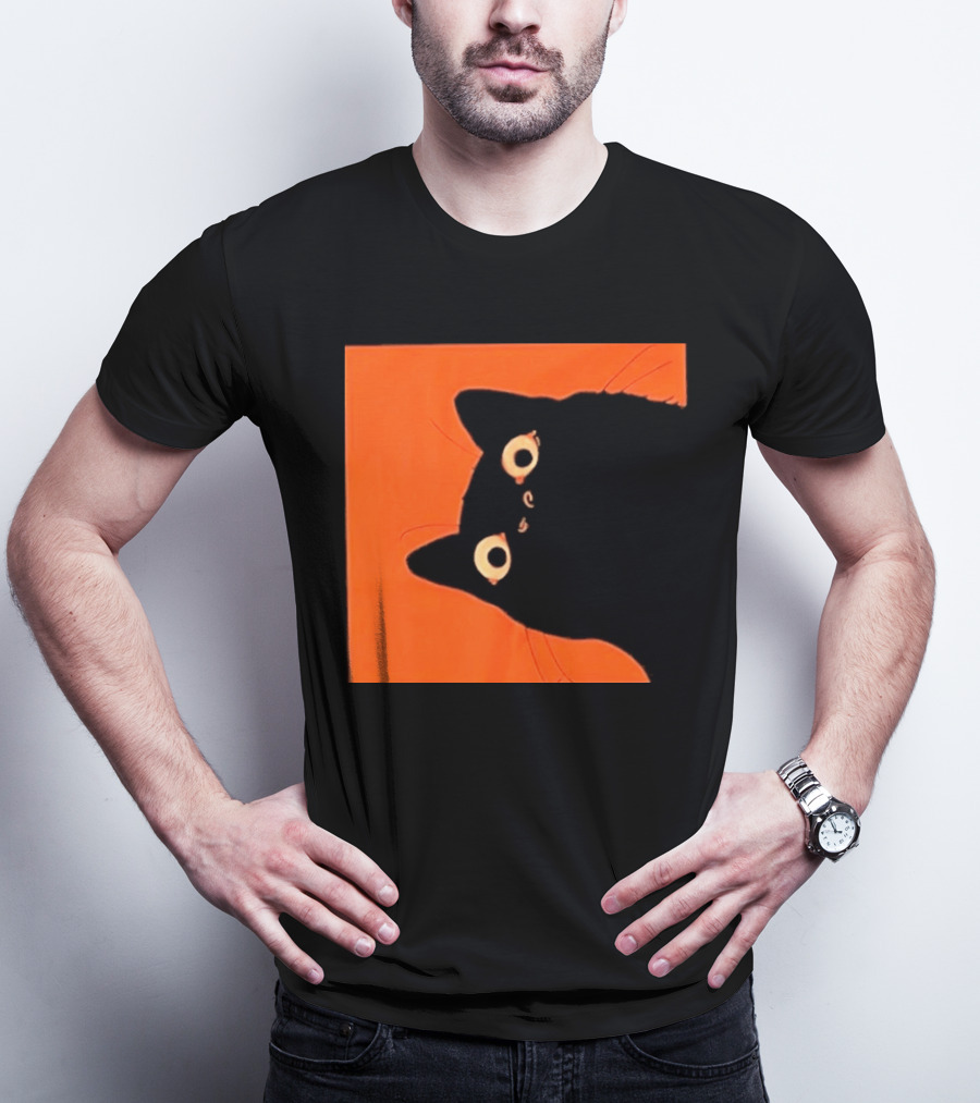 Orange Black Cat Peeking T-Shirt