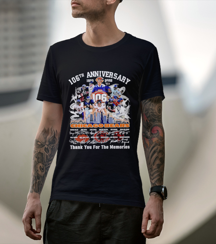 106th Anniversary Chicago Bears 1919 2025 Thank You For The Memories Mike Singletary Signatures T-Shirt