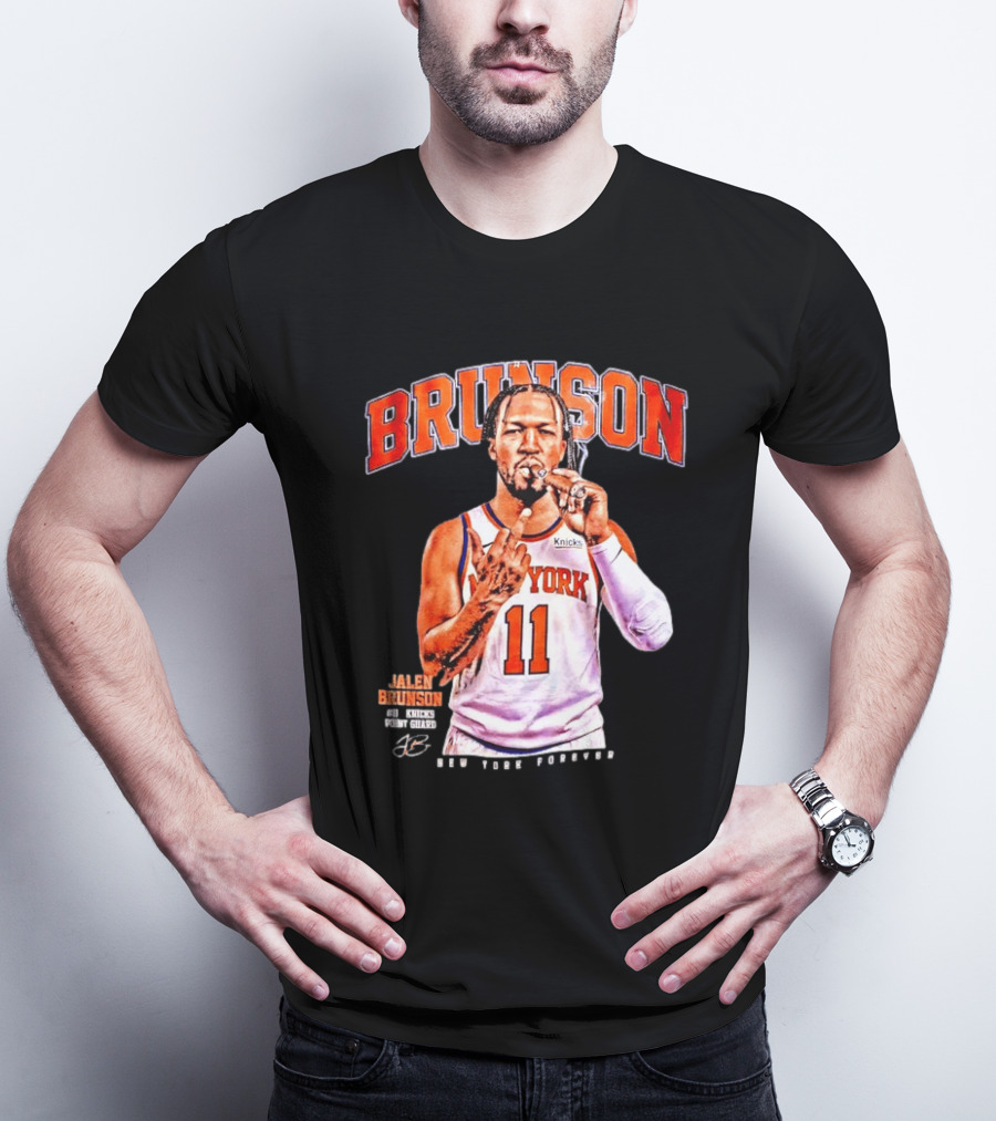 Jalen Brunson Middle Finger New York Knicks NBA Point Guard Brunson 11 Old Yolk Records Knicks T-Shirt