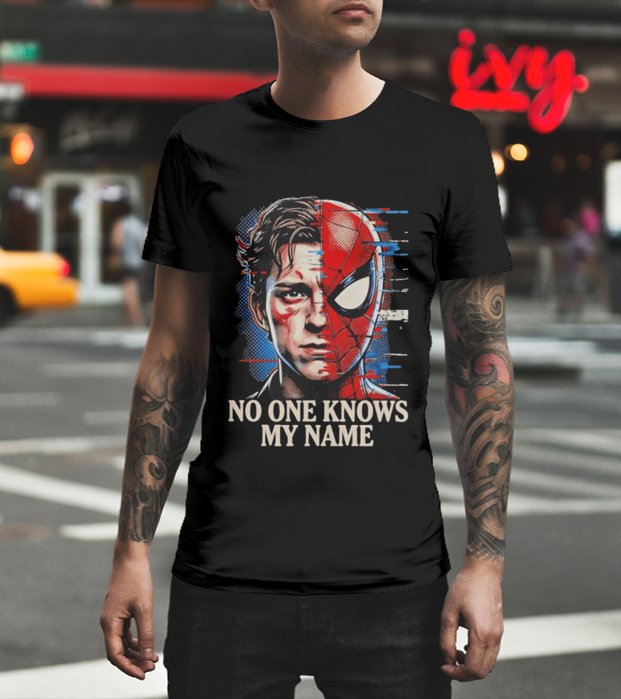 Tom Holland Spider Man No One Knows My Name Split Face Comic T-Shirt