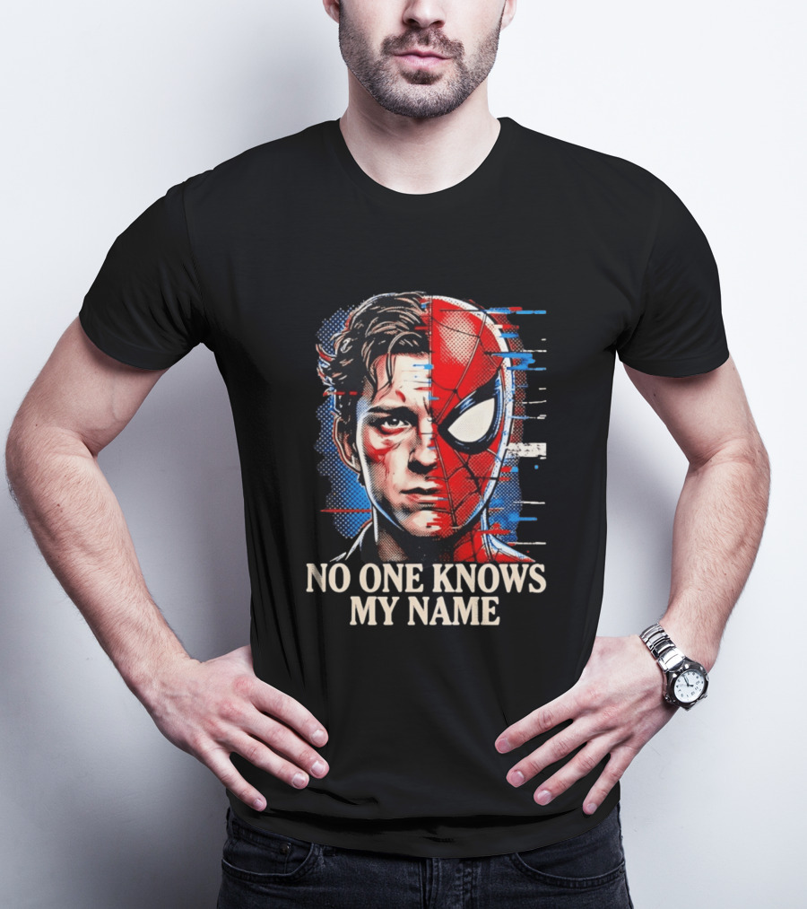 Tom Holland Spider Man No One Knows My Name Split Face Comic T-Shirt