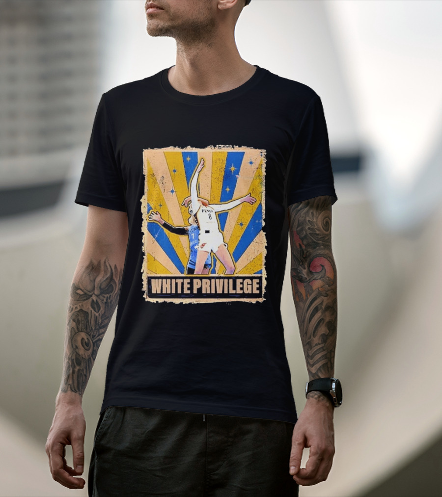 White Privilege Basketball Collision Moment Blue Yellow Starburst T-Shirt