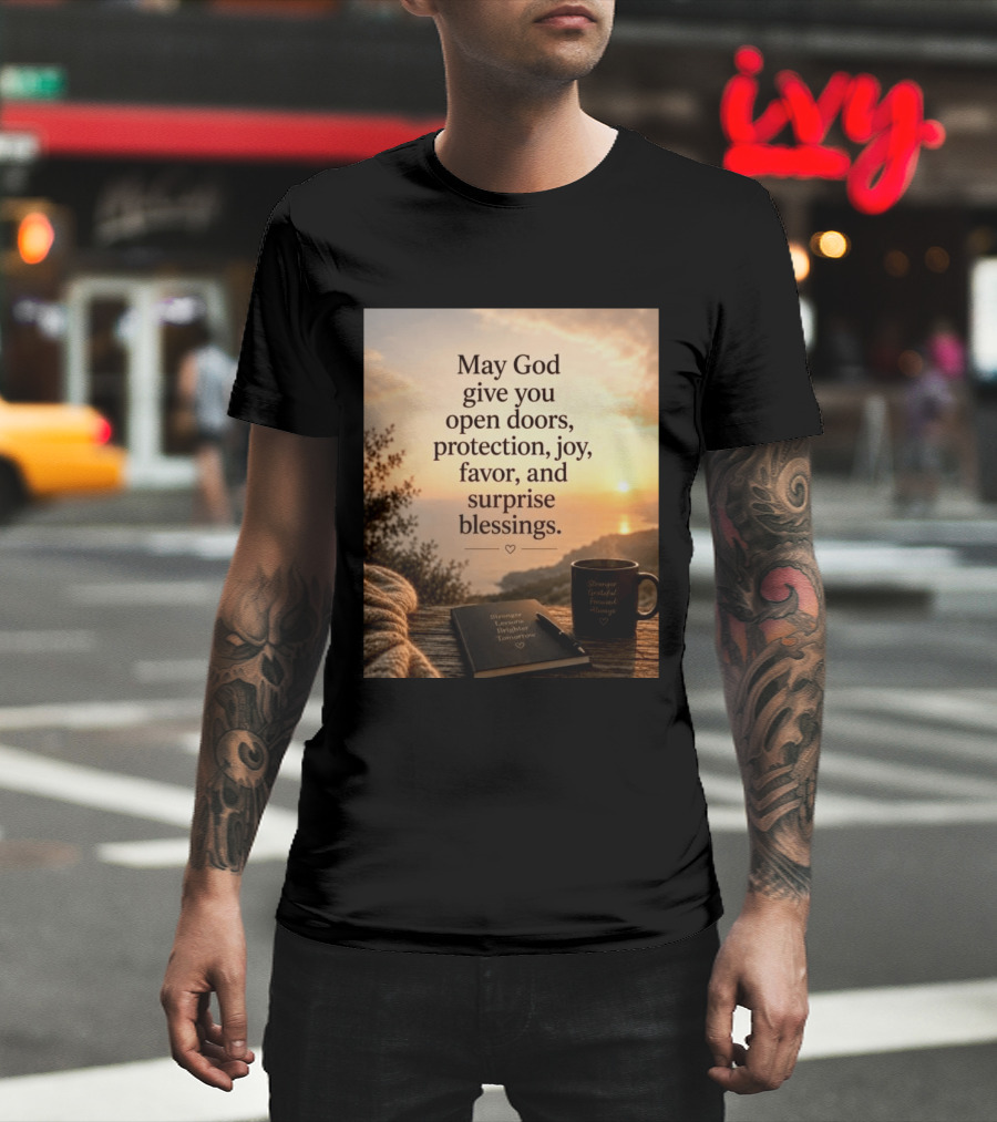 May God Give You Open Doors Protection Joy Favor Surprise Blessings Inspirational Message T-Shirt