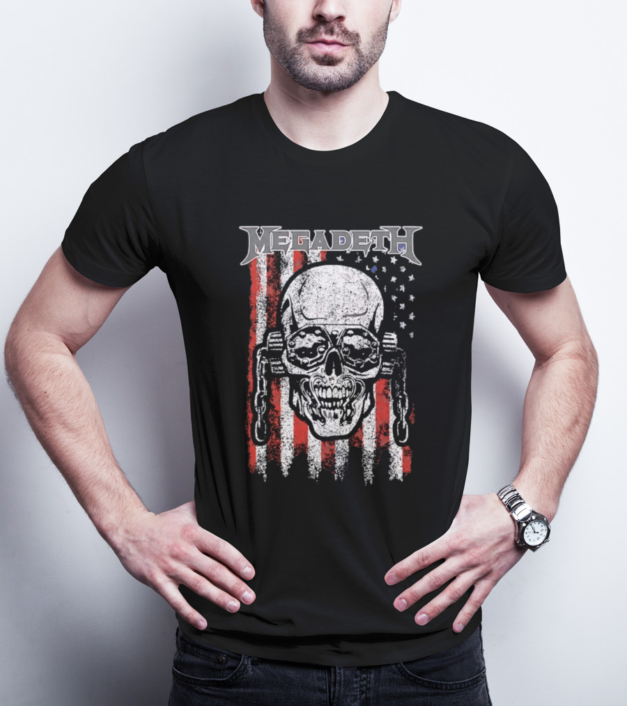 Megadeth American Flag Skull Distressed Chain T-Shirt