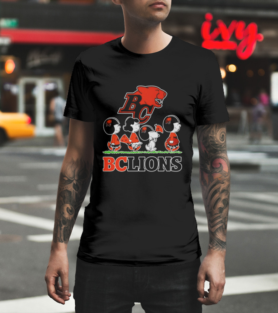 Peanuts Characters Collaboration With BC Lions CFL Team T-Shirt