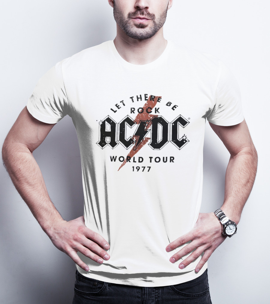 AC DC Let There Be Rock 1977 World Tour Lightning Bolt T-Shirt
