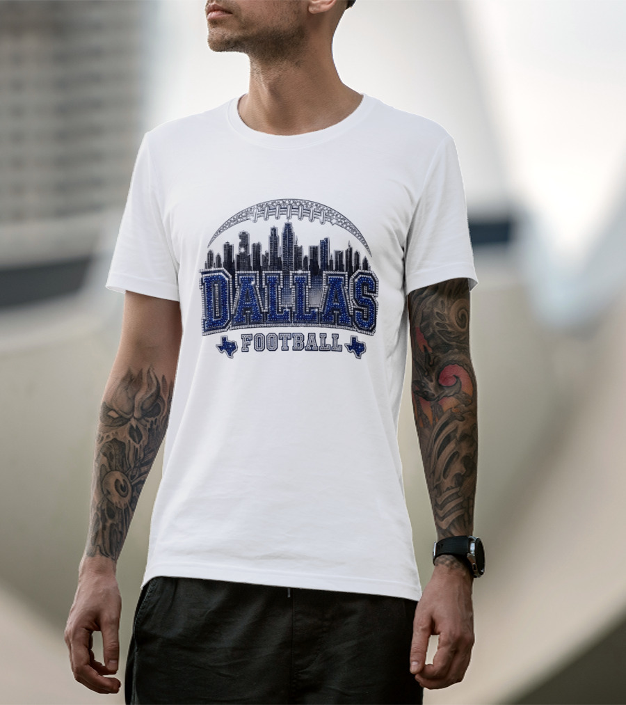 Dallas Football Skyline Rhinestone Texas Cityscape T-Shirt