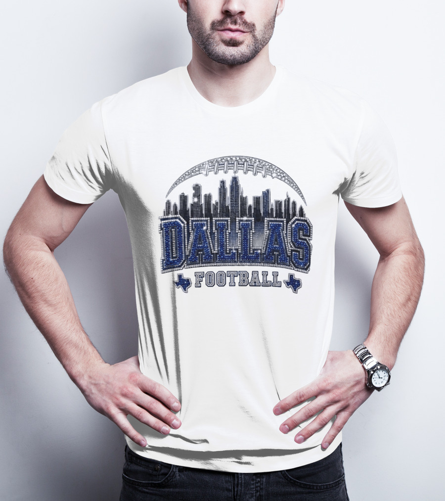 Dallas Football Skyline Rhinestone Texas Cityscape T-Shirt