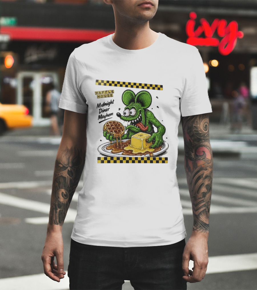 Rat Fink Waffle House Midnight Diner Mayhem Stay Golden T-Shirt