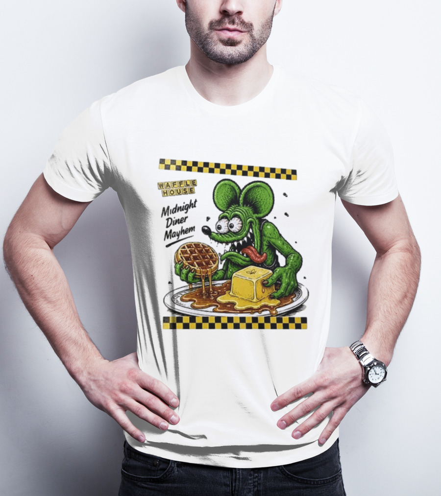 Rat Fink Waffle House Midnight Diner Mayhem Stay Golden T-Shirt