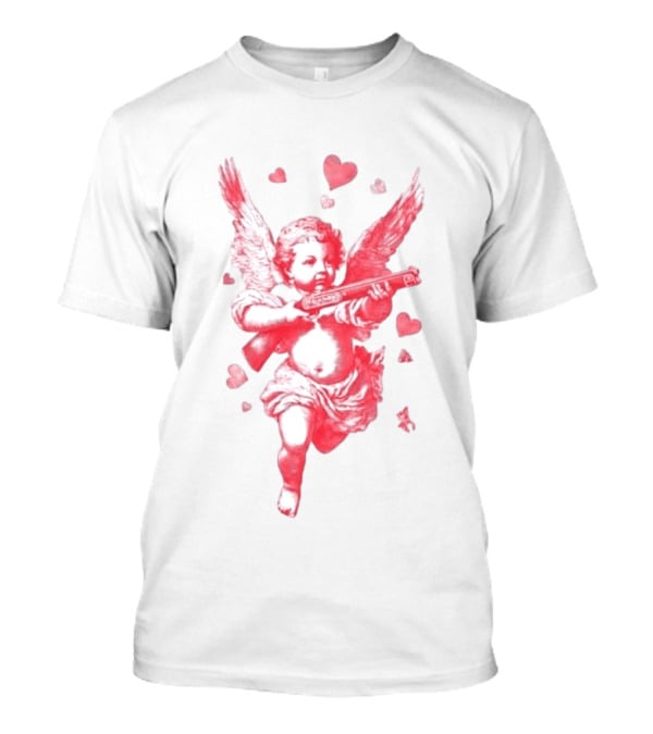 Red Pink Cherub Cupid Shotgun Hearts Clouds T-Shirt