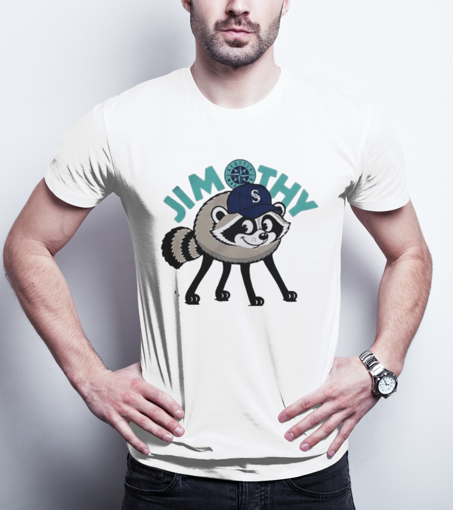 Seattle Mariners Jimothy Raccoon Character With Team Cap And Compass T-Shirt