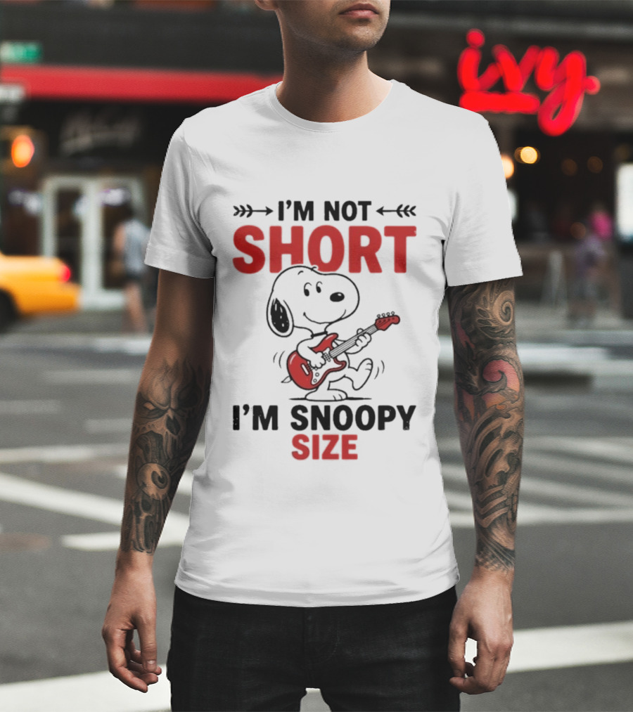 Snoopy Beagle Cartoon I'm Not Short I'm Snoopy Size Guitar Music T-Shirt