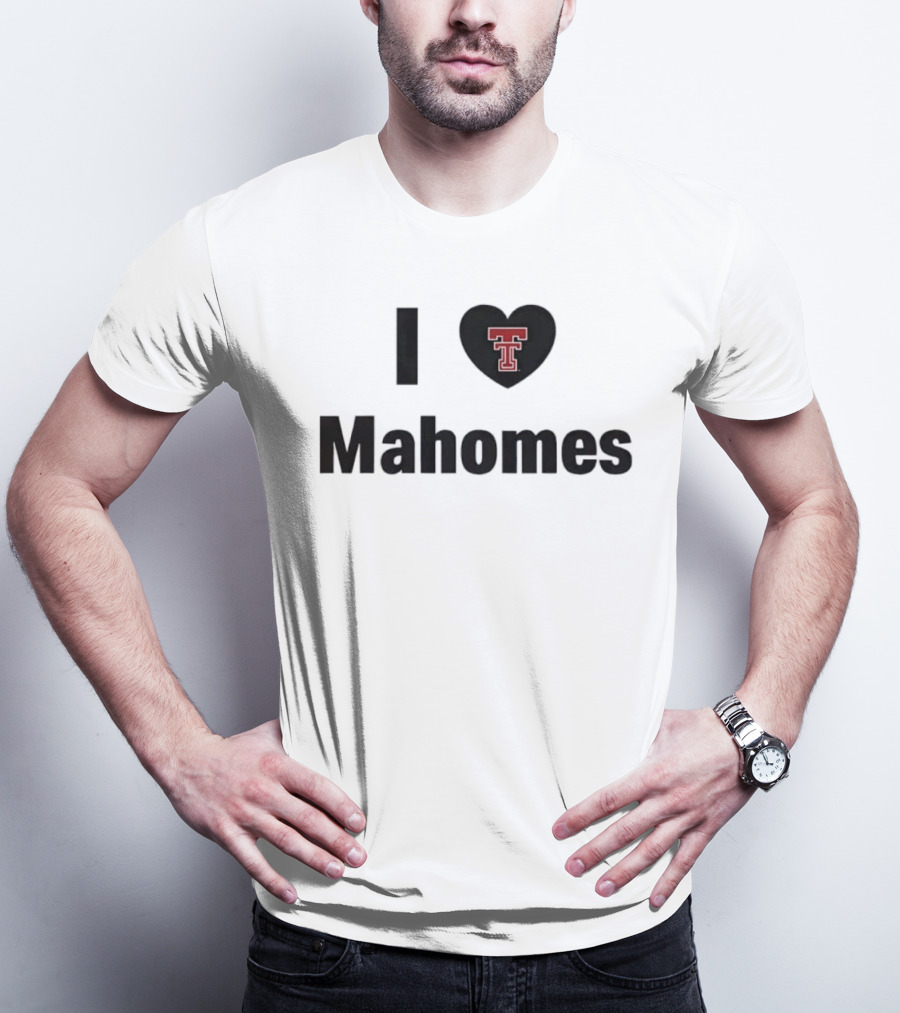 Texas Tech Red Raiders I Love Mahomes Double Heart Black T-Shirt