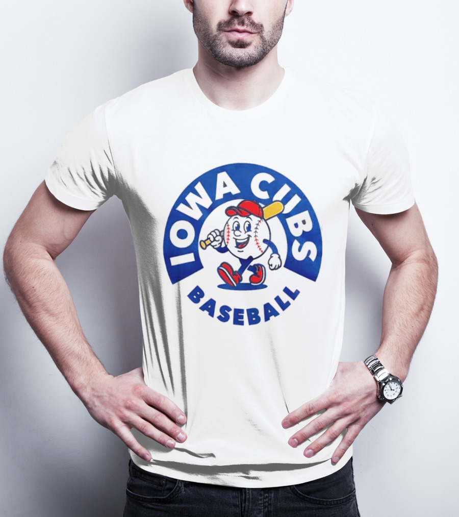 Iowa Cubs MLB Baseball Cartoon Walking Ball Bat Red Cap T-Shirt