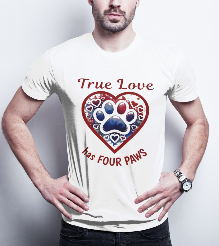 True Love Has Four Paws Heart Paw Print Dog Lover T-Shirt