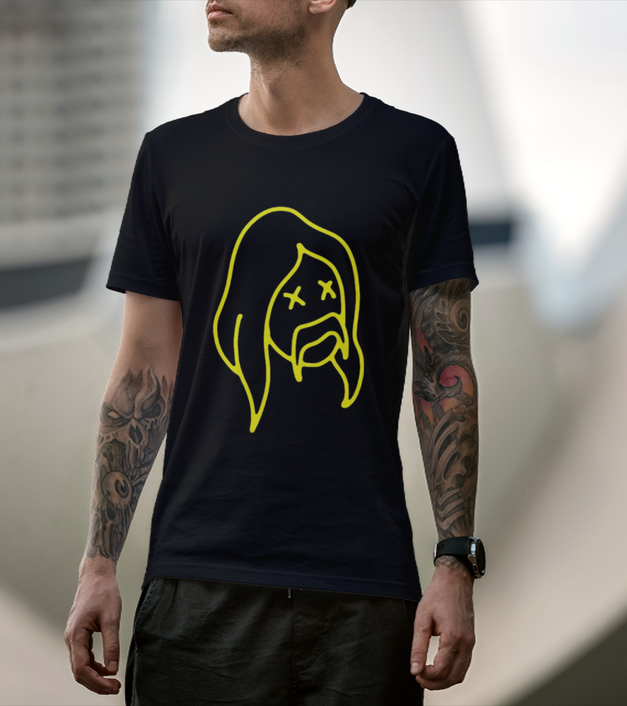 Austin Meade Store Blackout Black Neon Yellow Face Lines T-Shirt