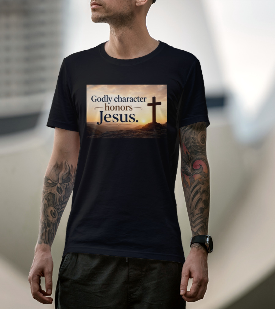Godly Character Honors Jesus Cross At Sunset T-Shirt