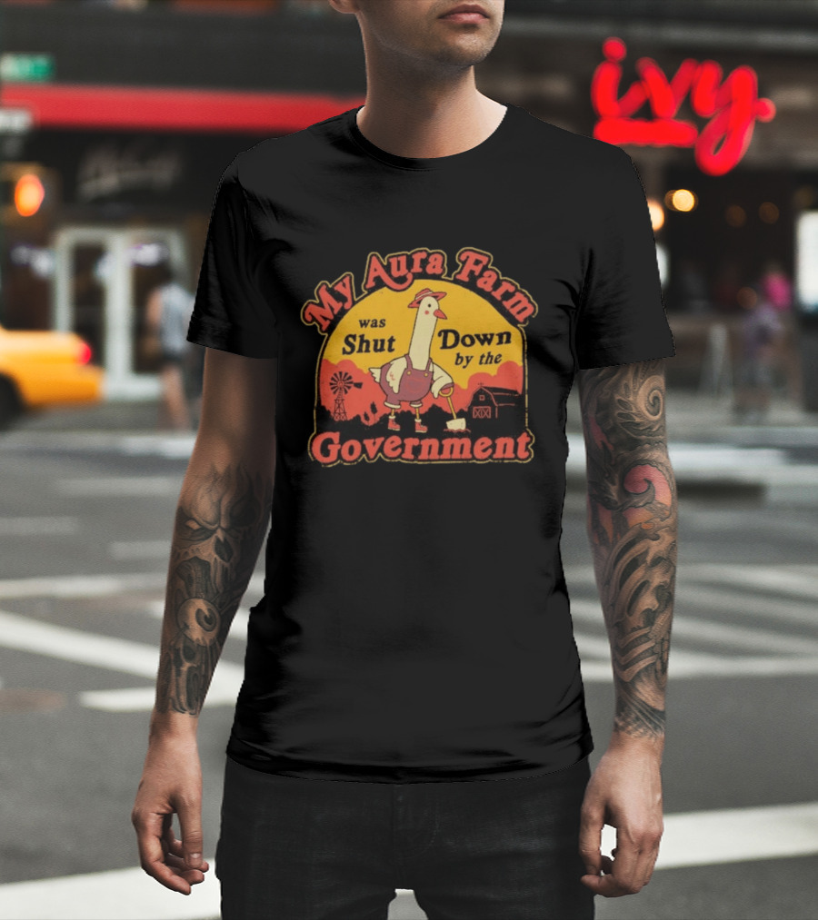 My Aura Farm Was Shut Down By The Government Goose Vintage Farmyard Scene T-Shirt
