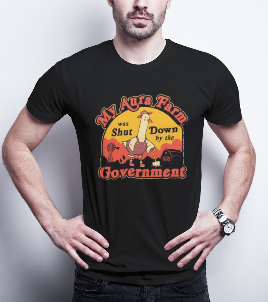 My Aura Farm Was Shut Down By The Government Goose Vintage Farmyard Scene T-Shirt