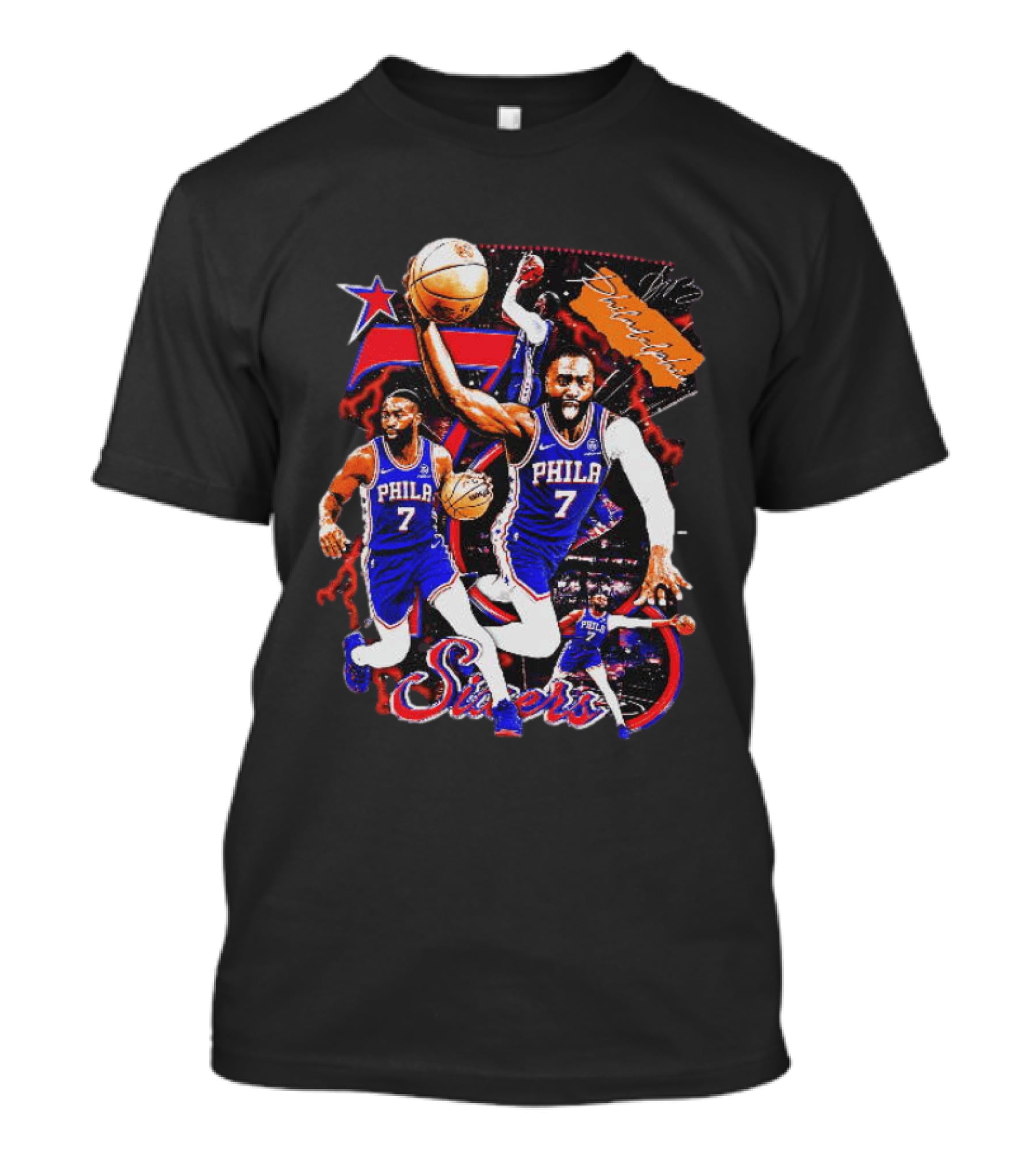 Tyrese Maxey Philadelphia Sixers Basketball Phila 7 NBA Player Action T-Shirt