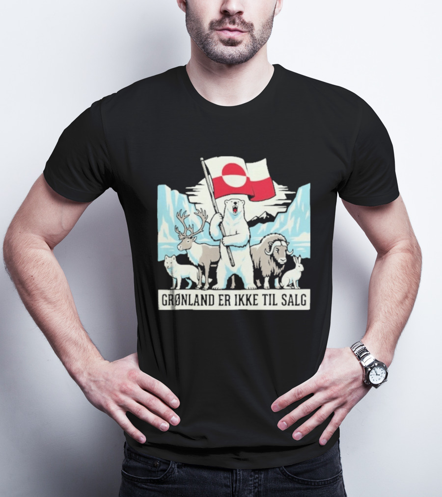 Grønland Er Ikke Til Salg Polar Bear Flag Reindeer Musk Ox Arctic Wildlife T-Shirt