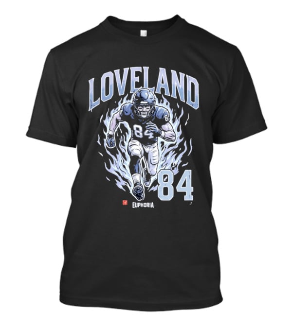 Loveland 84 Euphoria Football Player Blue Flames Athletic T-Shirt