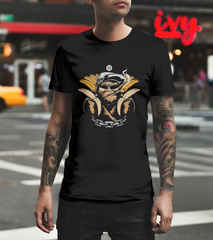 Monkey With Bananas Cool Smoking Shades Chain Hat T-Shirt