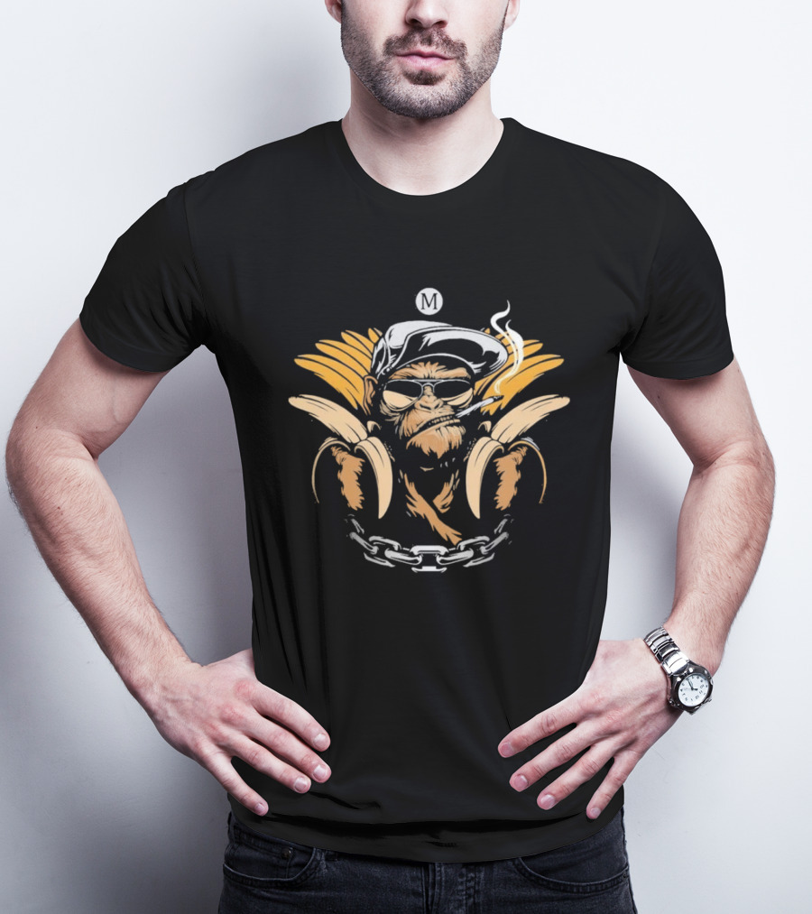 Monkey With Bananas Cool Smoking Shades Chain Hat T-Shirt