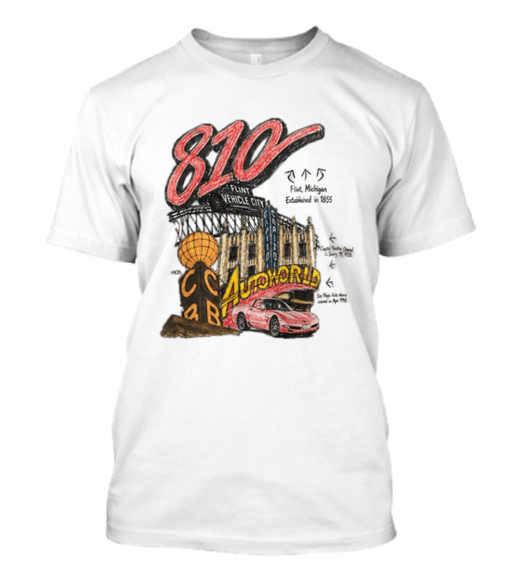 810 Flint Vehicle City Autoworld Grand Fountain Capitol Theatre McDonald's 810 Day Meal T-Shirt
