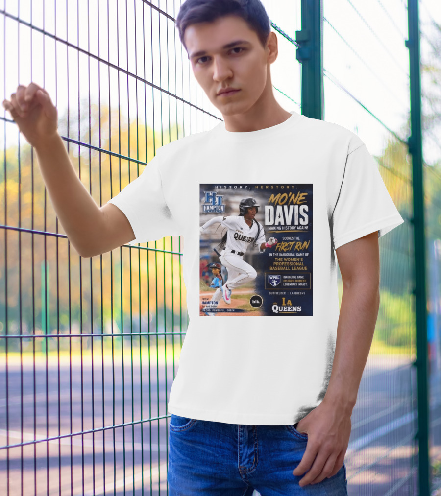 Mo'ne Davis First Run Inaugural Women's Professional Baseball League LA Queens Hampton History T-Shirt